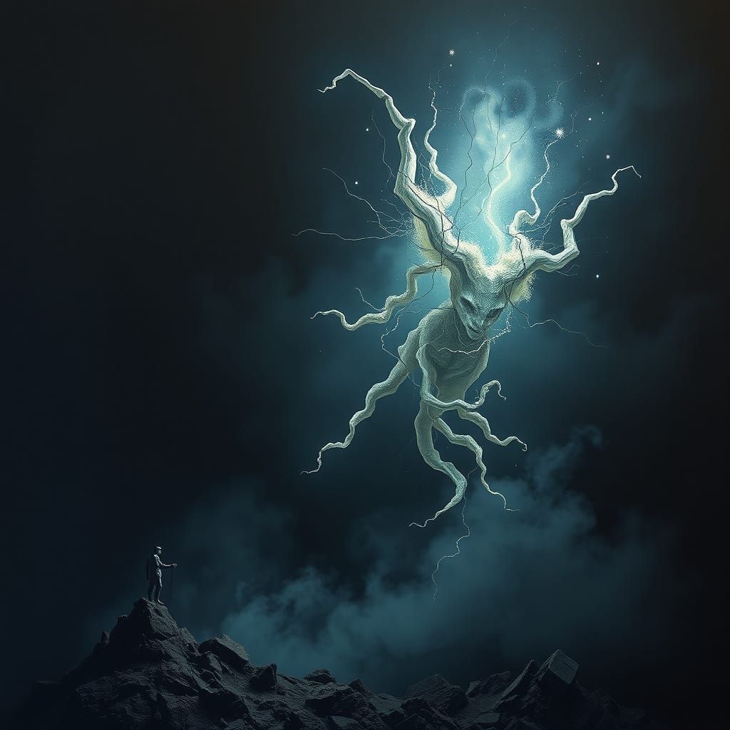 Surreal Nightmare Erupts Against a Dark, Misty Bac... - AI Art