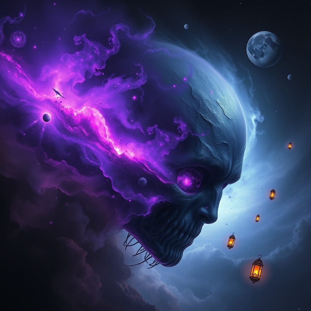 Cosmic Head in a Dark, Gritty, Mystical Aesthetic - AI Art