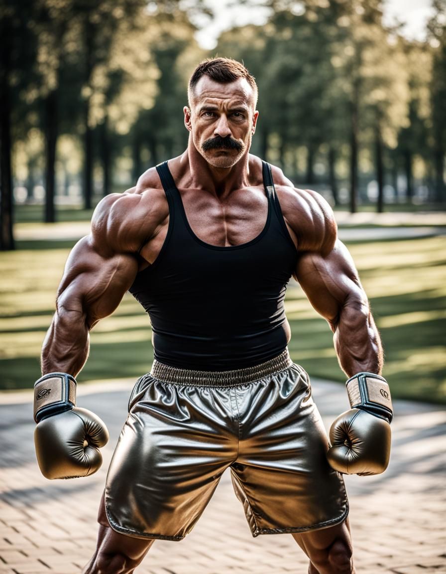 full body in (side view:1.1) of a bodybuilder (very muscular:1.2) and ...