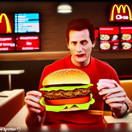 julius caesar eating burger and fries at mcdonalds. hyperdetailed ...