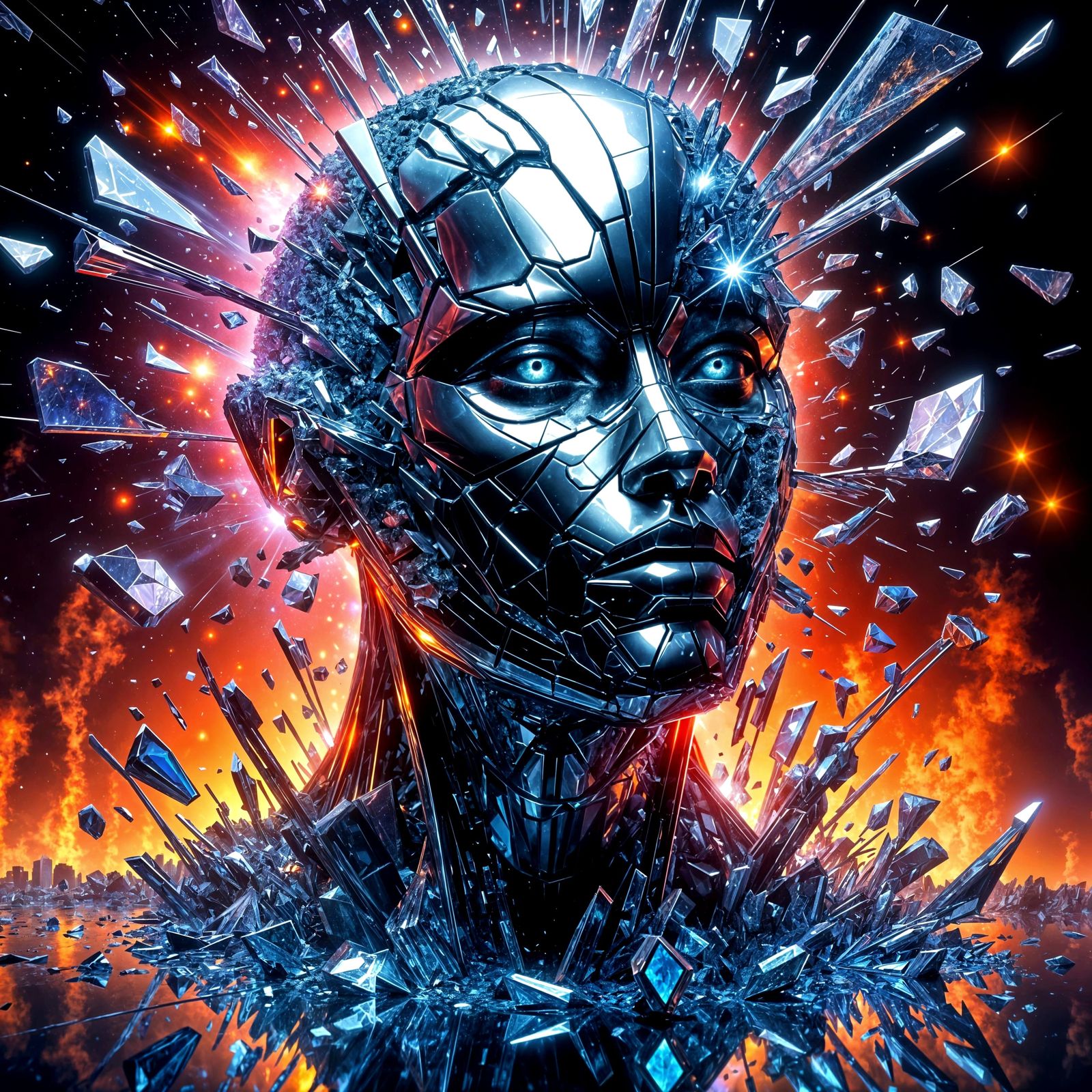 Shattered Reality - Exploding Cyborg Head on Alien Planet