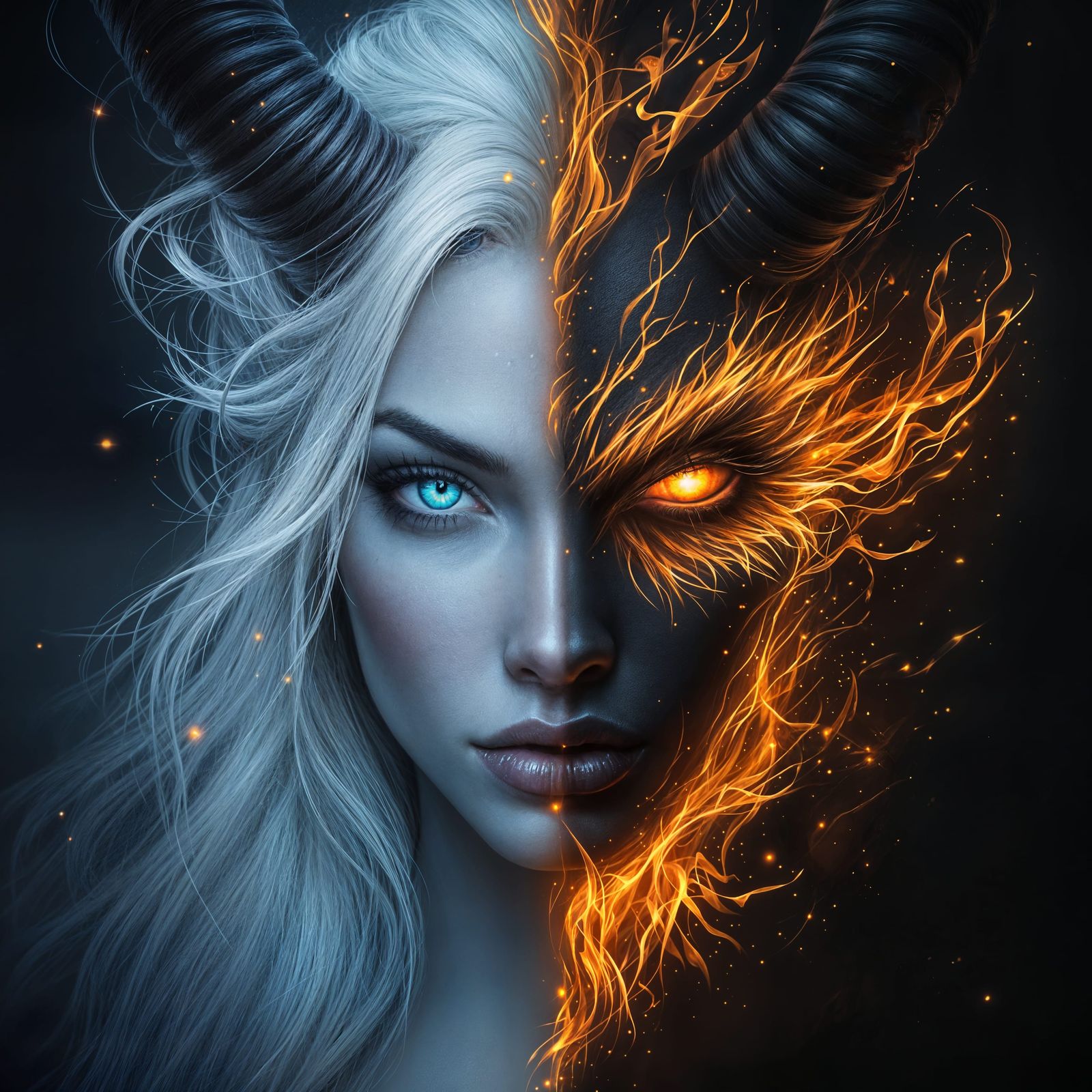 Visage of Two Realms: Ice & Ember - Ethereal Goddess of Cont...