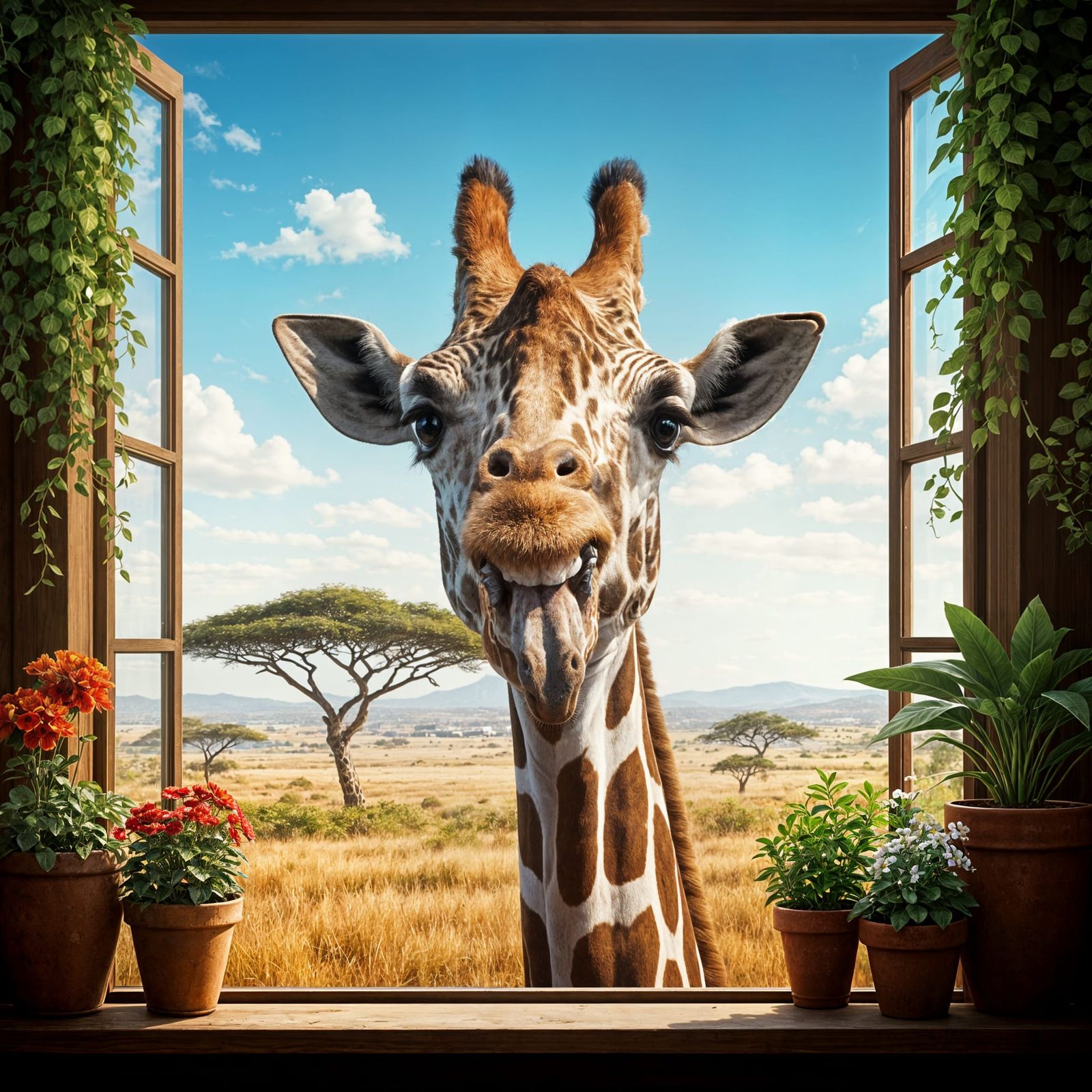 Giraffe - Giraffe Portrait in Whimsical, Hyper-Realistic Sty...