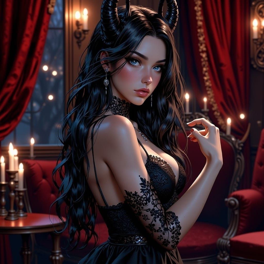 The Midnight Siren - Sensual Gothic Woman in an Opulent Boud...