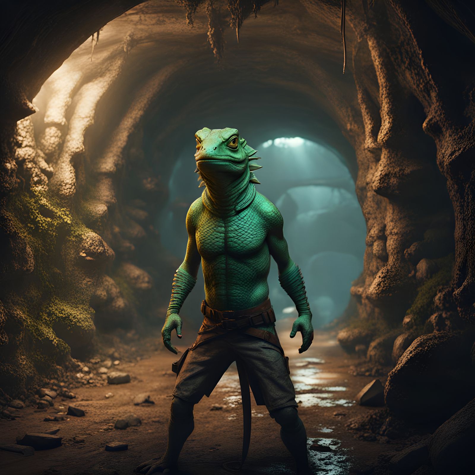 A lizard man in an underground tunnel - AI Generated Artwork ...