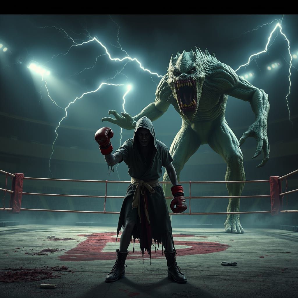 Dark Fantasy Boxer Battles a Grotesque Monster in ... - AI Art