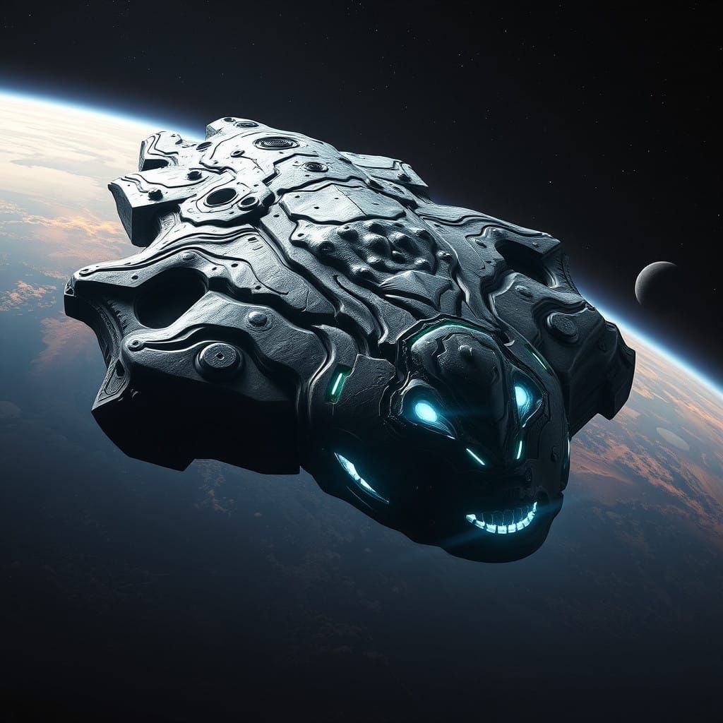 Colossal Bio-Tech Spaceship in Cosmic Landscape - AI Art