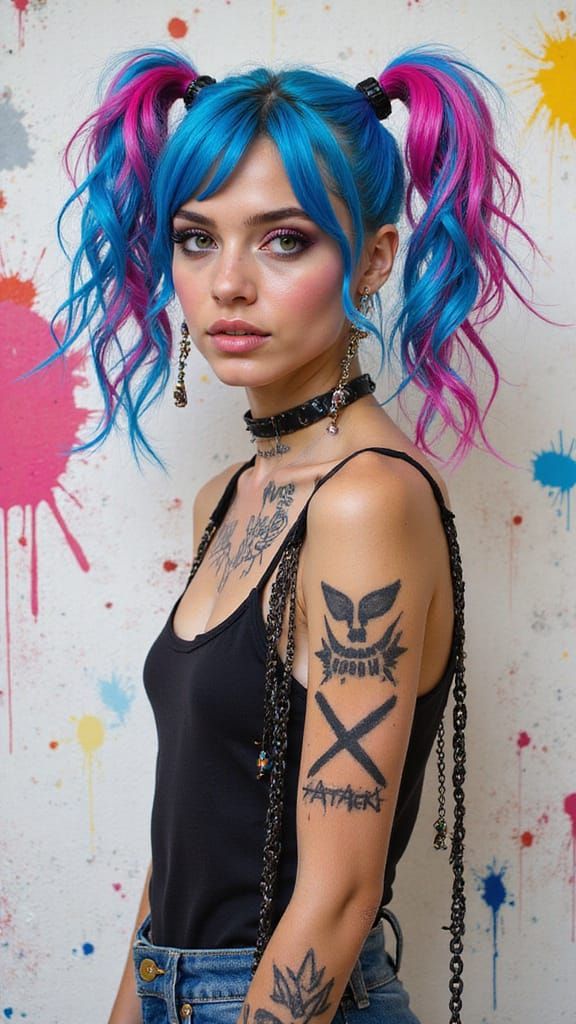 An expressive character - Vibrant Streetwear Goddess in Graf...