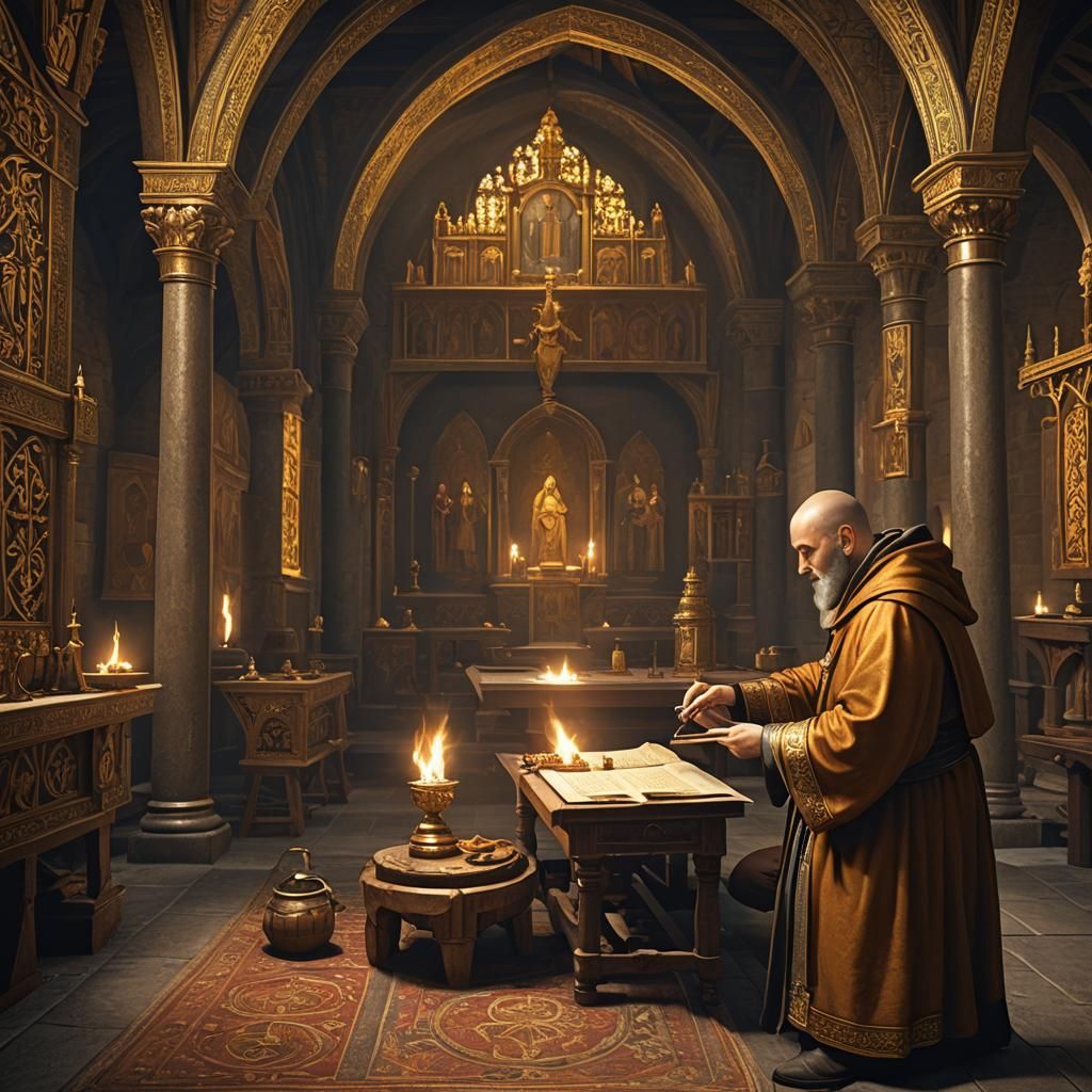 A medieval monk painting an illuminated manuscript (1) - AI Generated ...