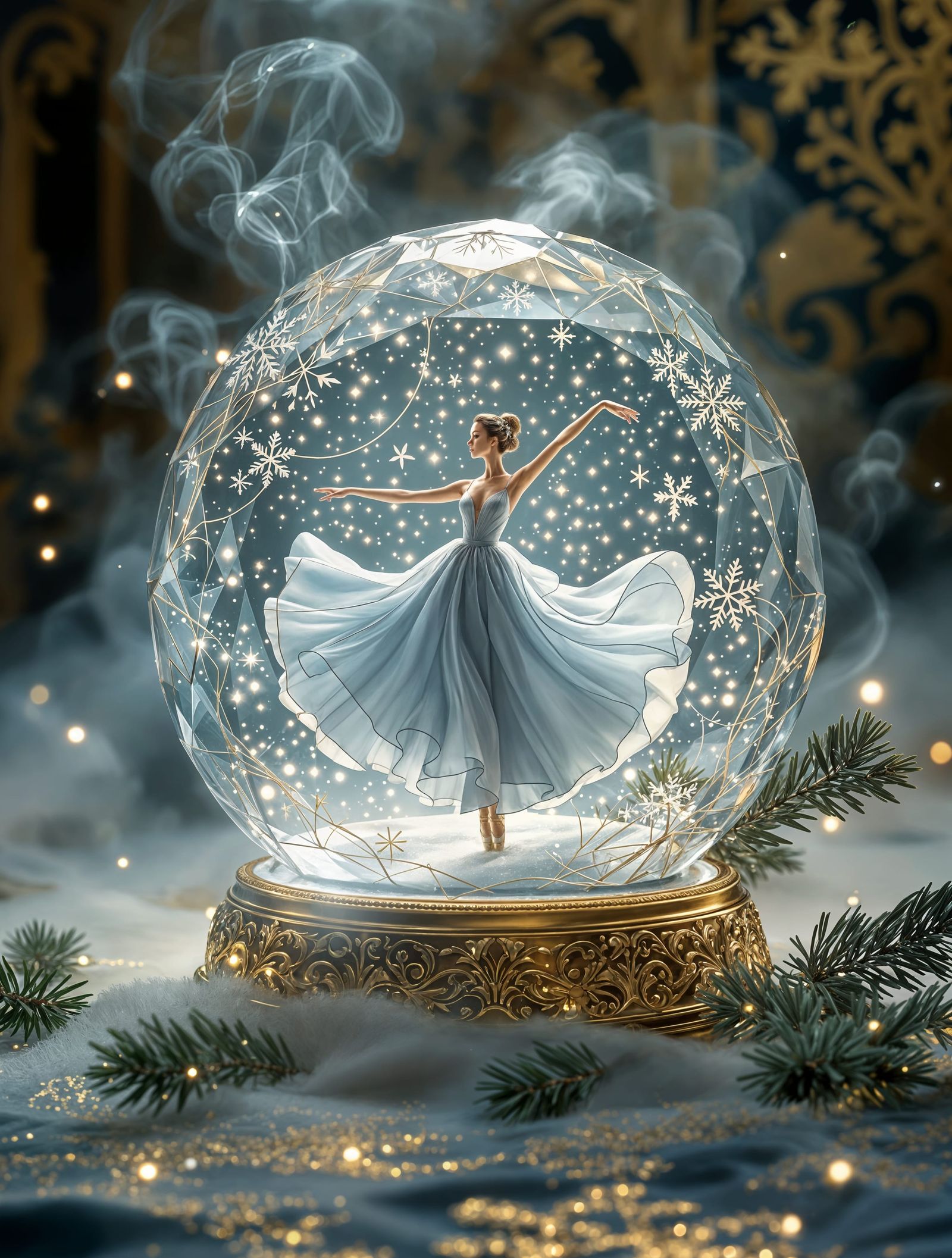 Snow Globe - Elegant Ballerina in a Majestic Snow Globe Scen...