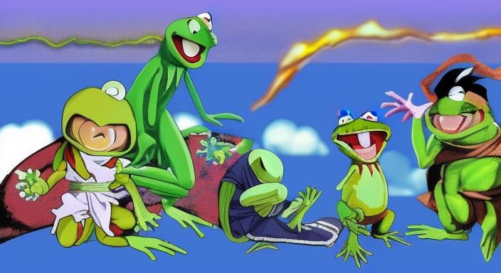 kermit; dragon ball z; muppet; kamehameha; frog; alien world; goku ...