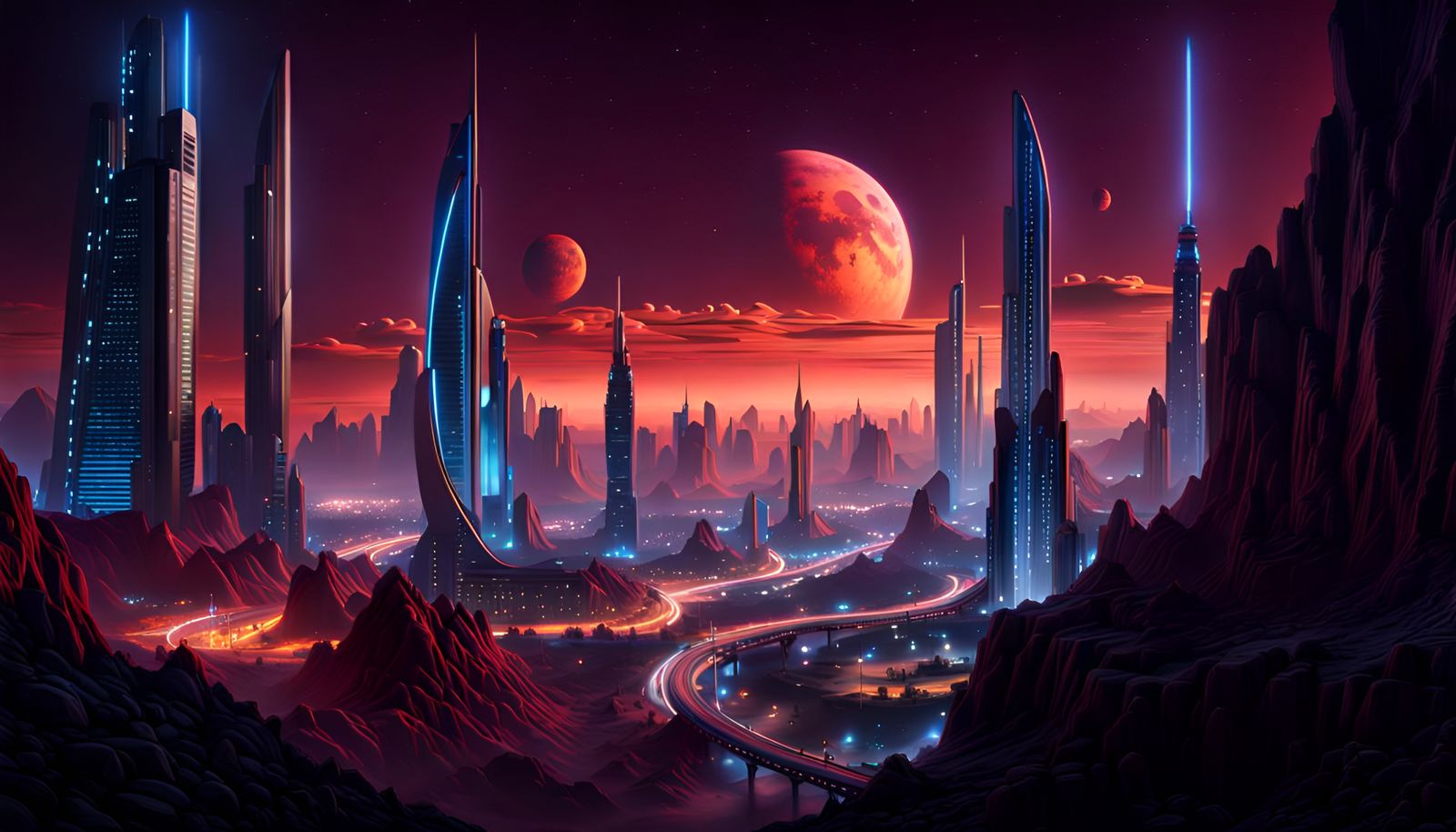 Alien City at Night - AI Generated Artwork - NightCafe Creator