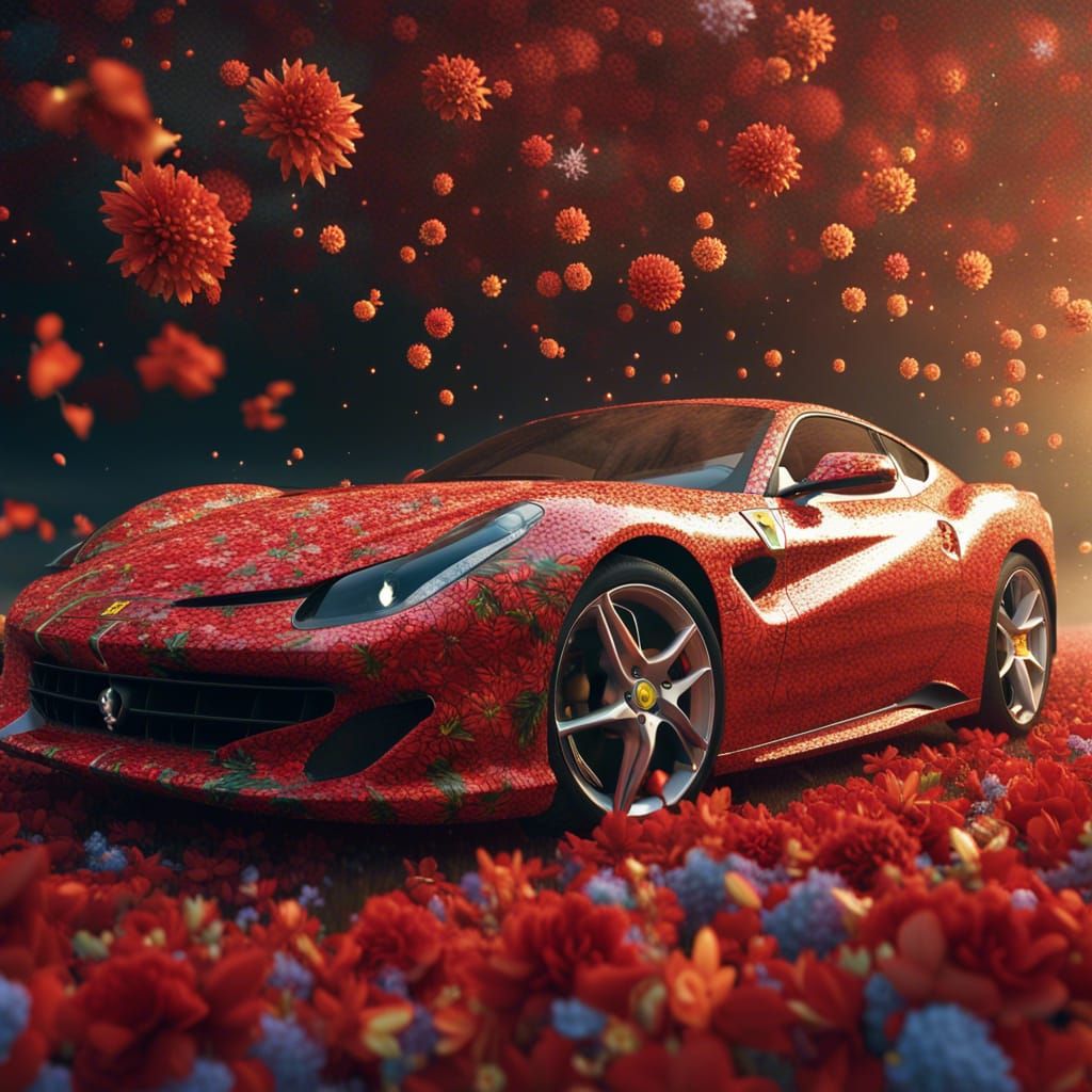 Ferrari covered in flowers - AI Generated Artwork - NightCafe Creator