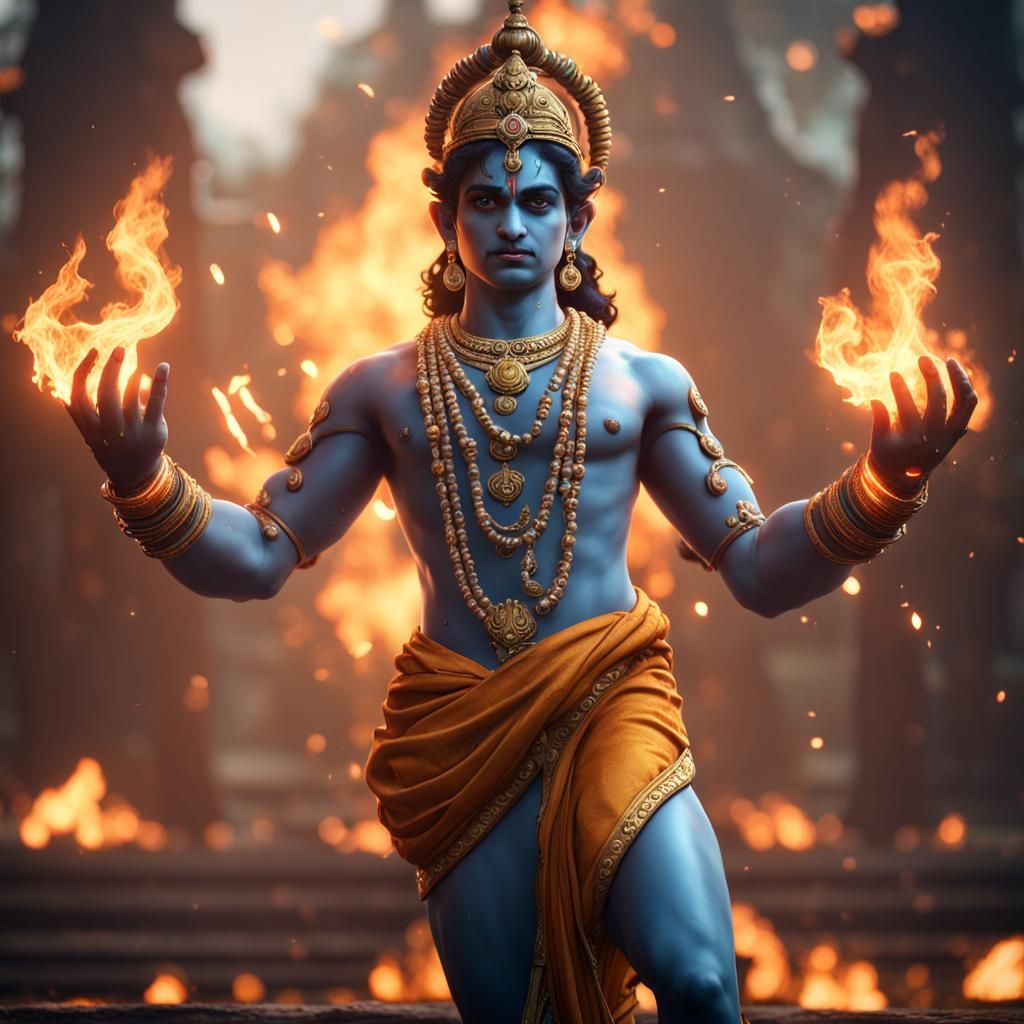lord Krishna with burning hands - AI Generated Artwork - NightCafe Creator