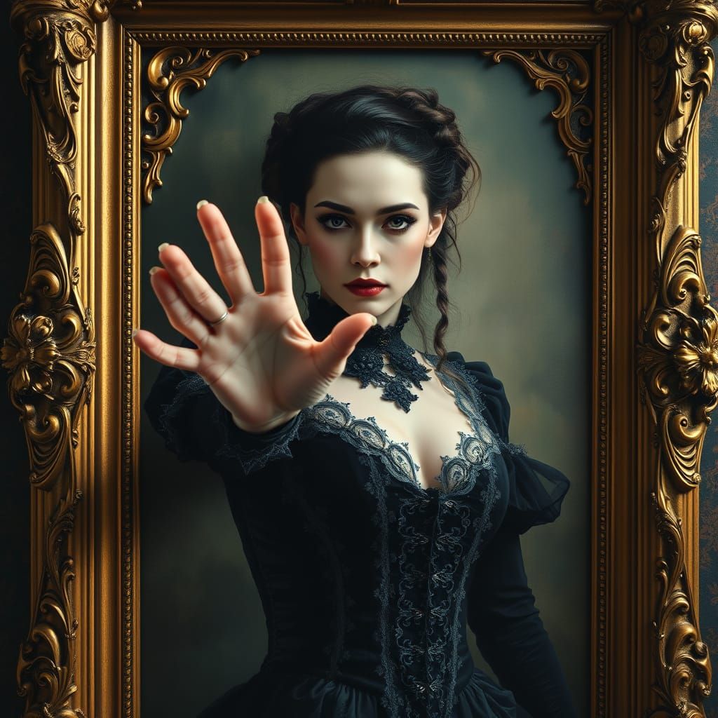 polydactyly - Gothic Woman Transcends Golden Frame in Mysti...