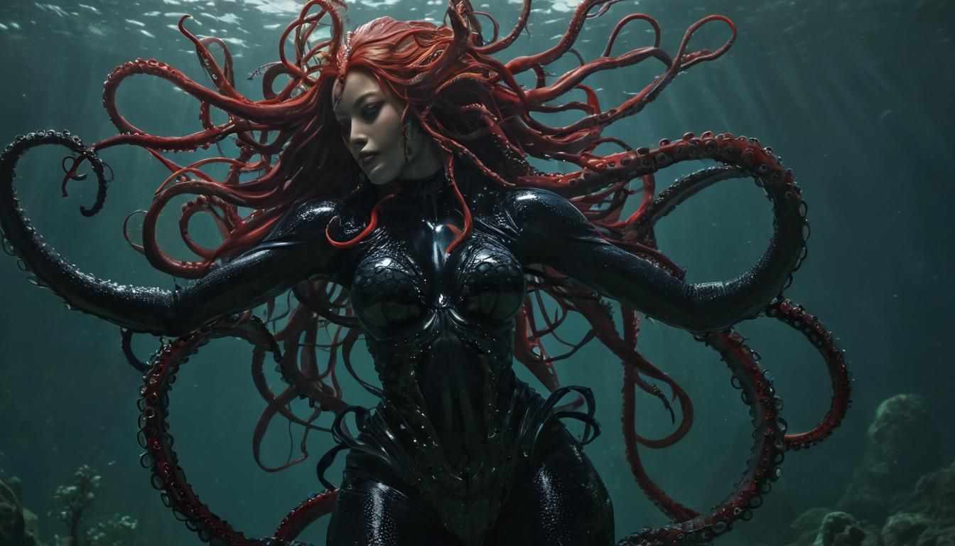 Glowing Mermaid Queen of the Aquamarine Depths - AI Art