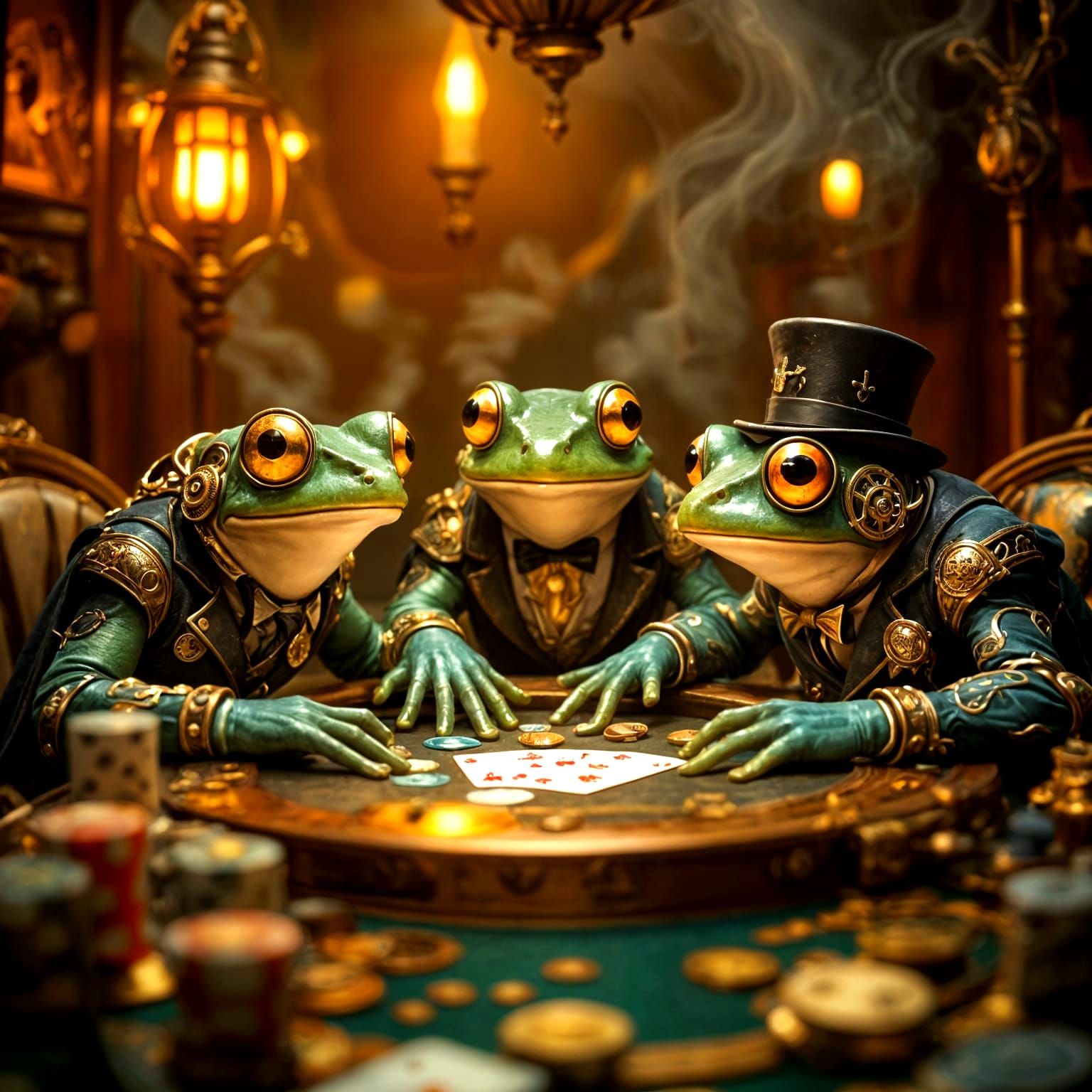 Texa's Toadsome or 5 card Frog? - Steampunk Frogs Playing Po...
