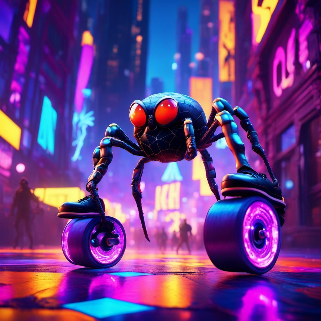 Roller Skating Spider - Fantastical Spider Rolls Through a F...