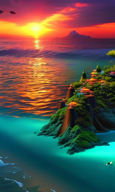 Fairy wonderland HD sunset seascape parallax . - AI Generated Artwork ...