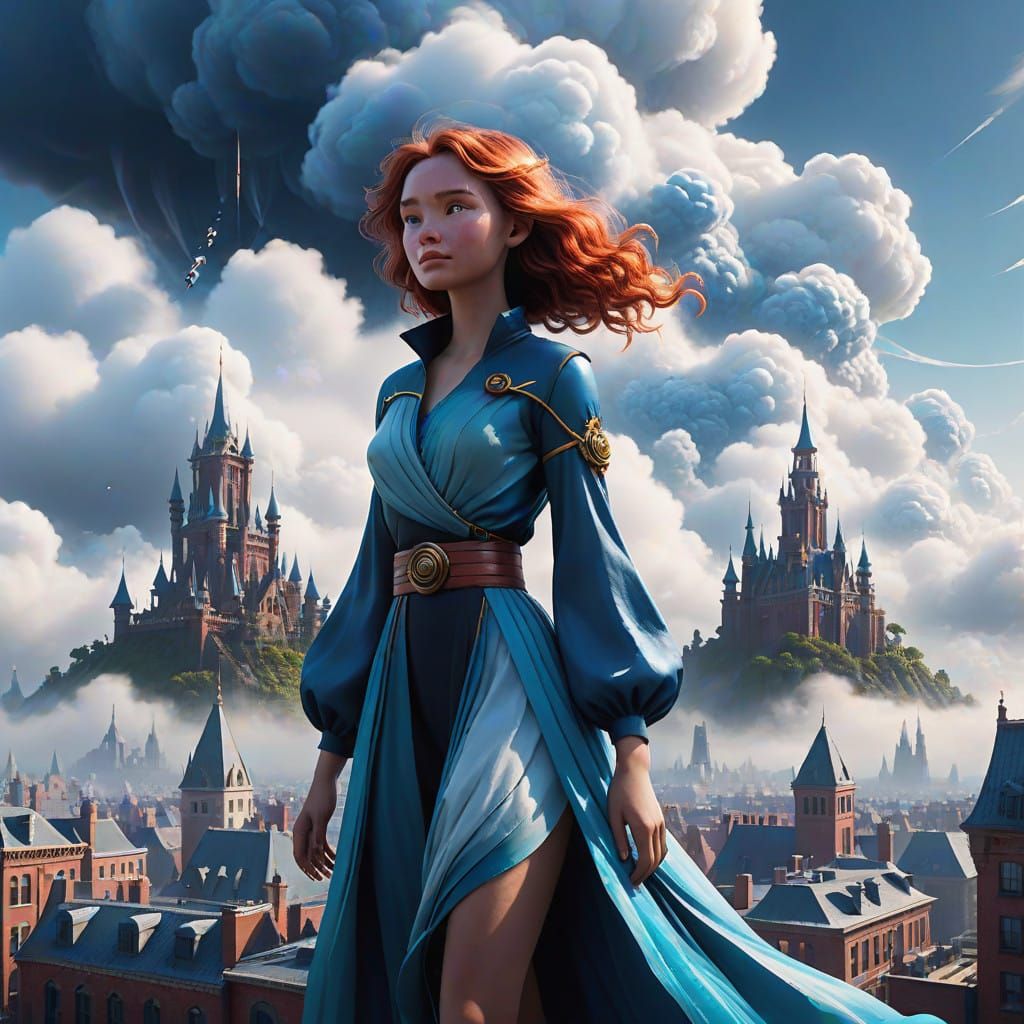 Ethereal Air Elemental in Whimsical Cloud Cityscap... - AI Art