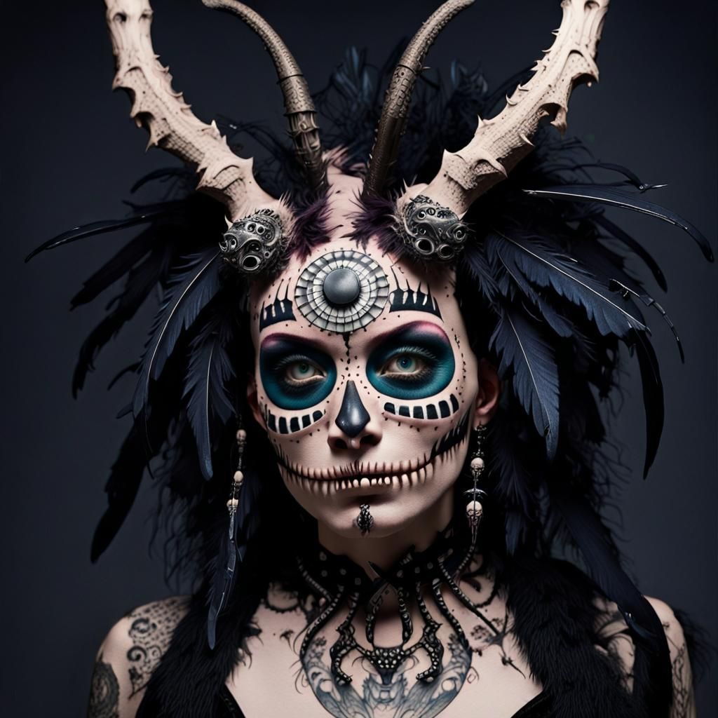 A striking dark fantasy portrait showcases a captivating dancing ...