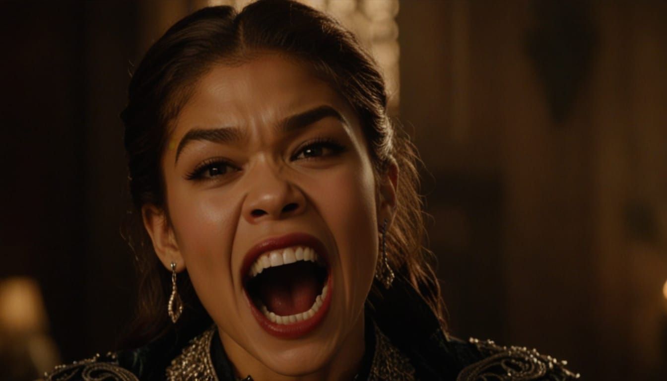 Fierce Vampire Goddess with Pointed Fangs - AI Art