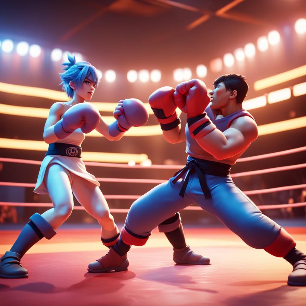 a anime character knocking out a player in a fighting arena - AI ...