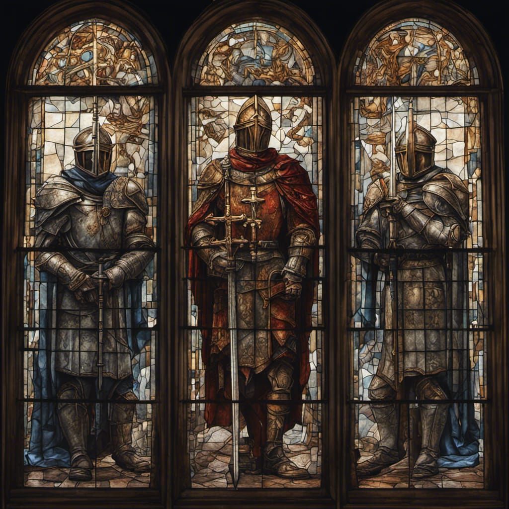 stain glass crusader knight triptych in a chapel - AI Generated Artwork ...