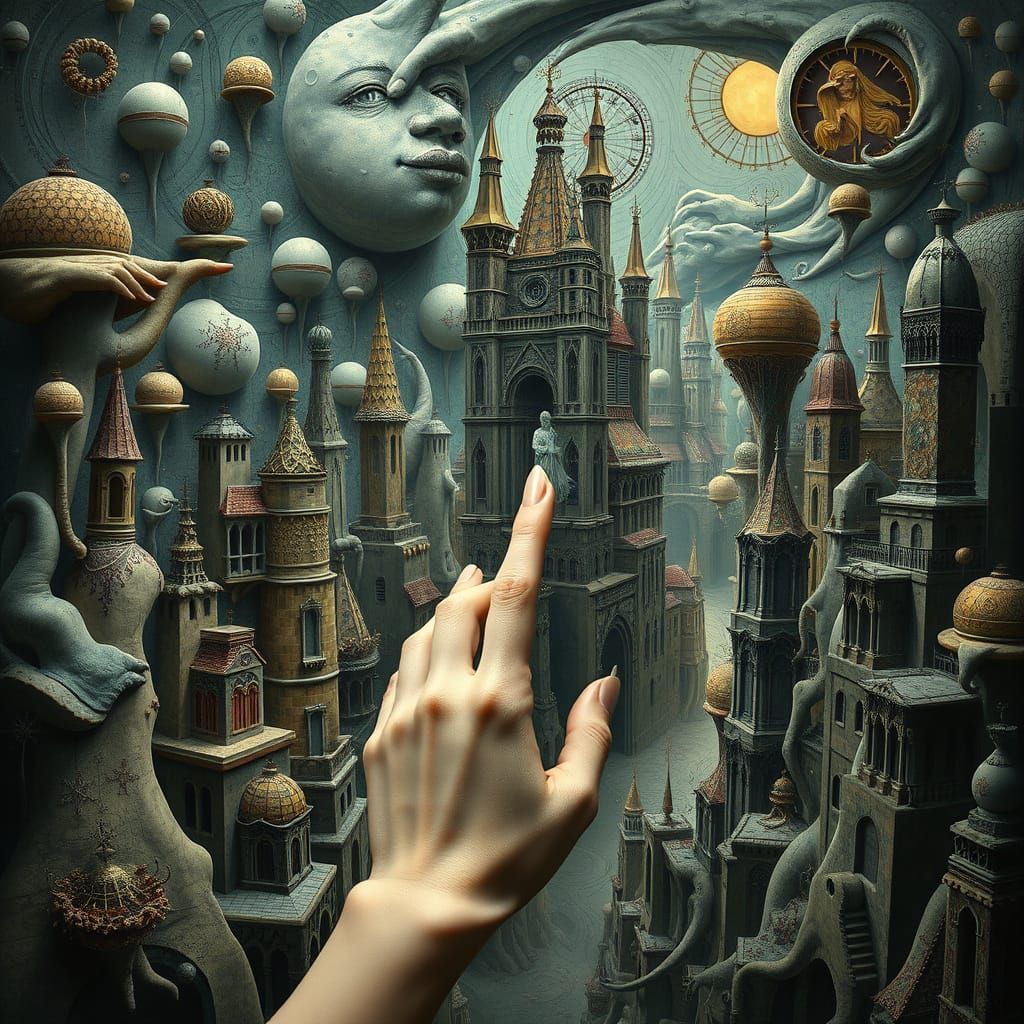 Surrealist Dreamscape of Melting Cityscape and Bio... - AI Art
