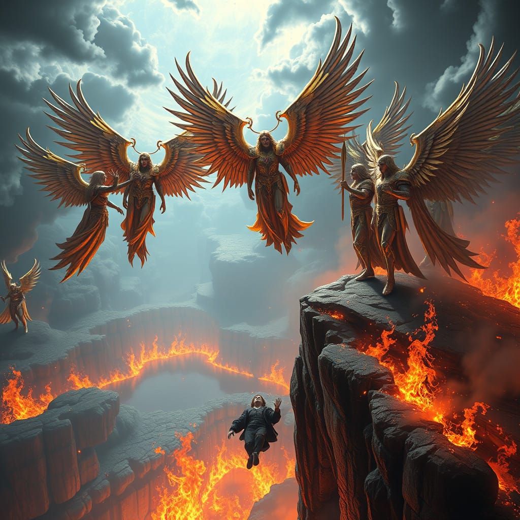 Golden Angels Condemn Sinners to Eternal Damnation... - AI Art