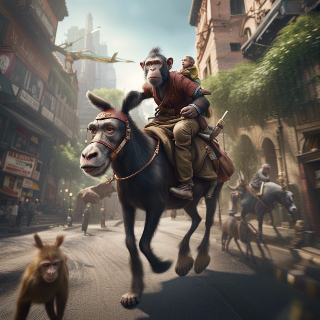 Monkey riding a donkey - AI Generated Artwork - NightCafe Creator