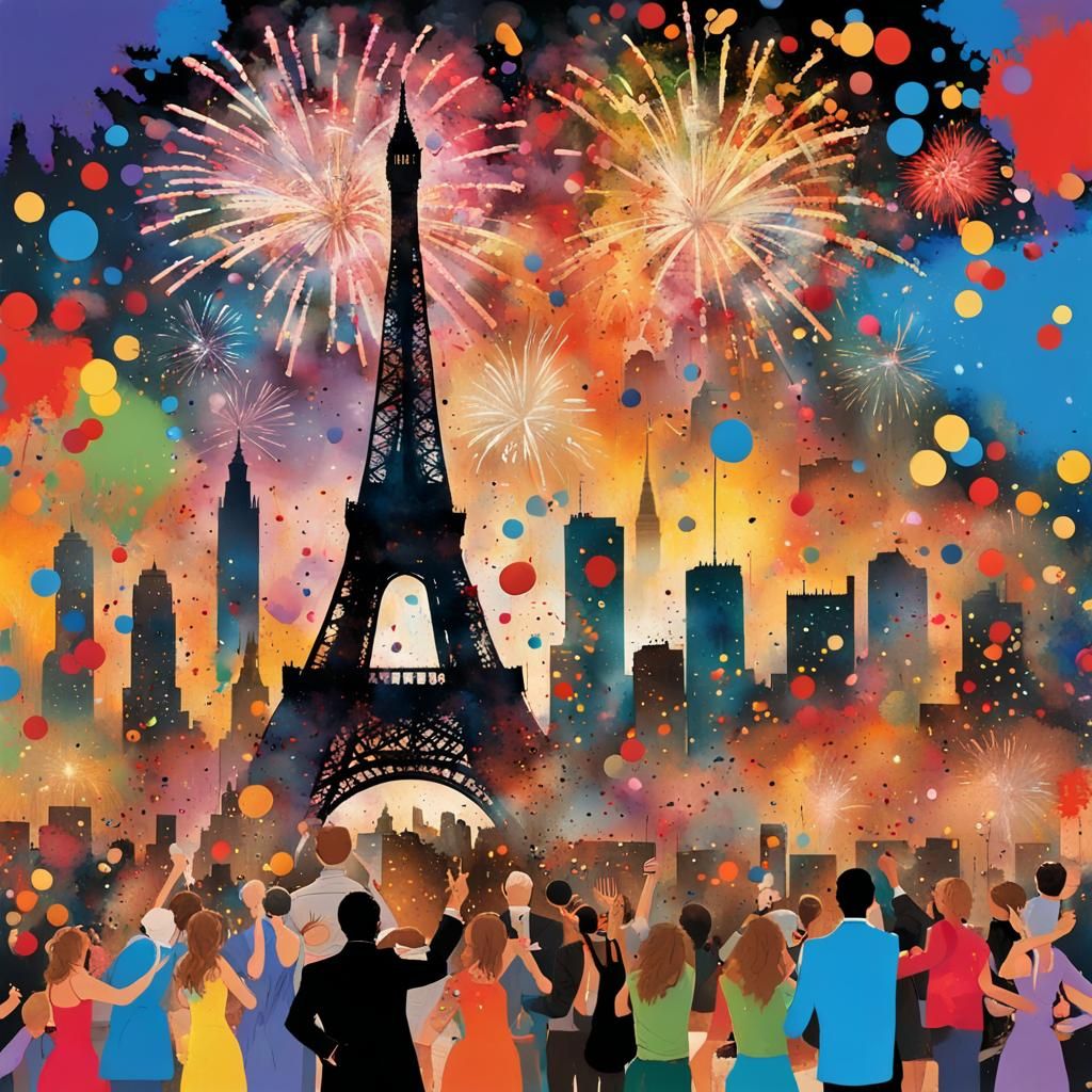 A vibrant and festive collage representing New Year's Eve celebrations ...