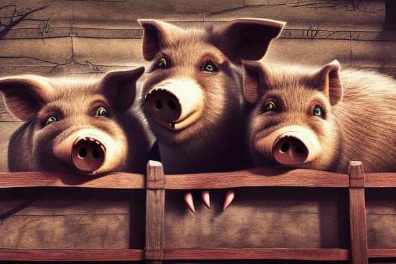 scary wolf face next to three little pigs: silly pig, stupid pig, smart ...