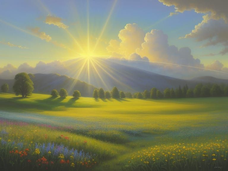 Meadow. - Ethereal Meadow Scene in Soft Focus Oil Painting