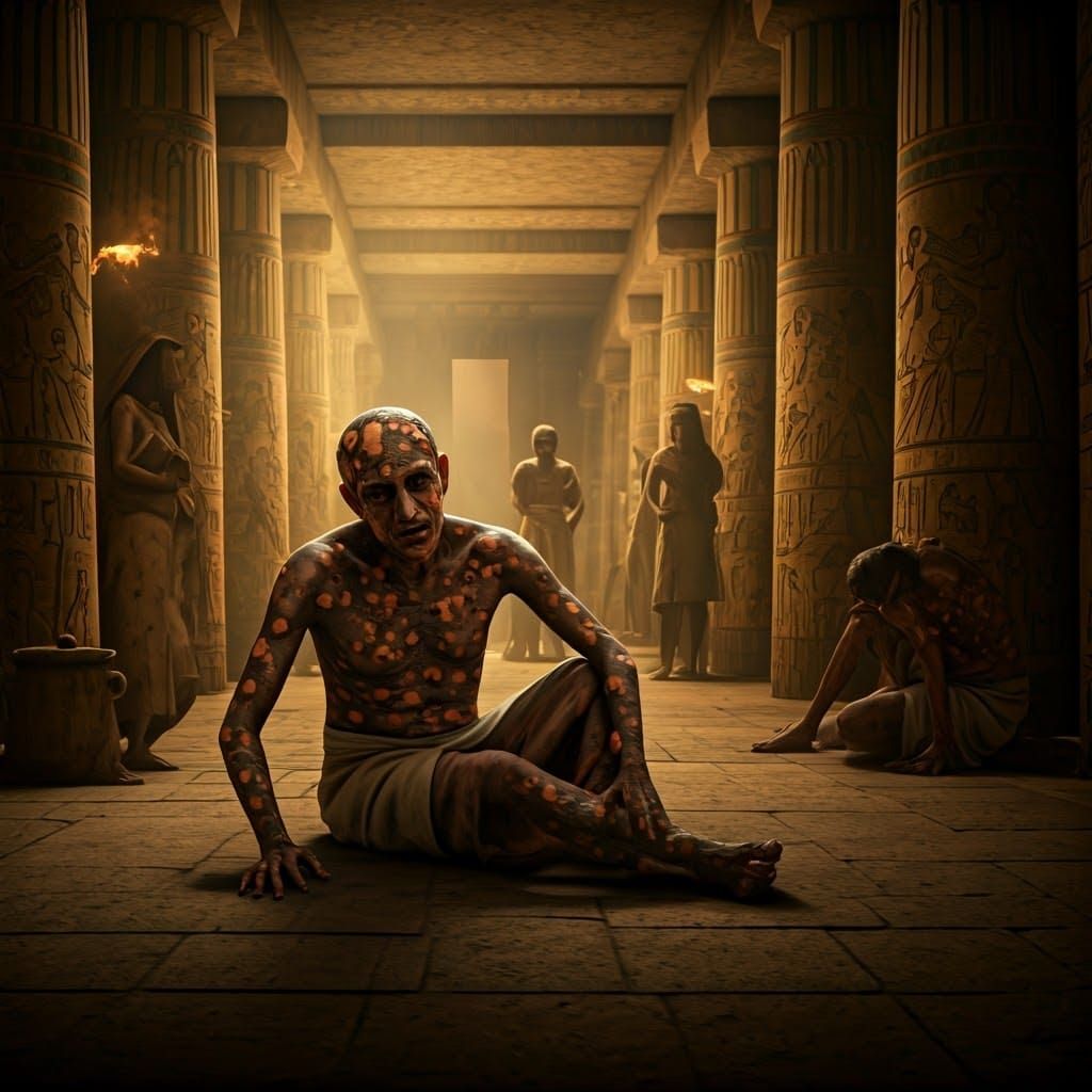Ancient Egyptians Suffering from a Plague of Boils... - AI Art