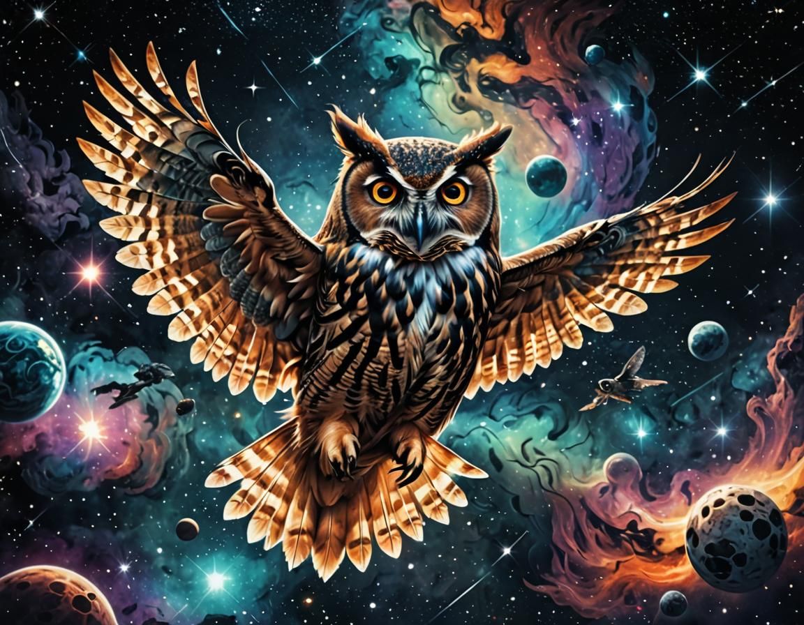 Owl in space - AI Generated Artwork - NightCafe Creator