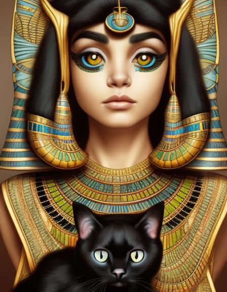 Cleopatra with cat, cute - AI Generated Artwork - NightCafe Creator