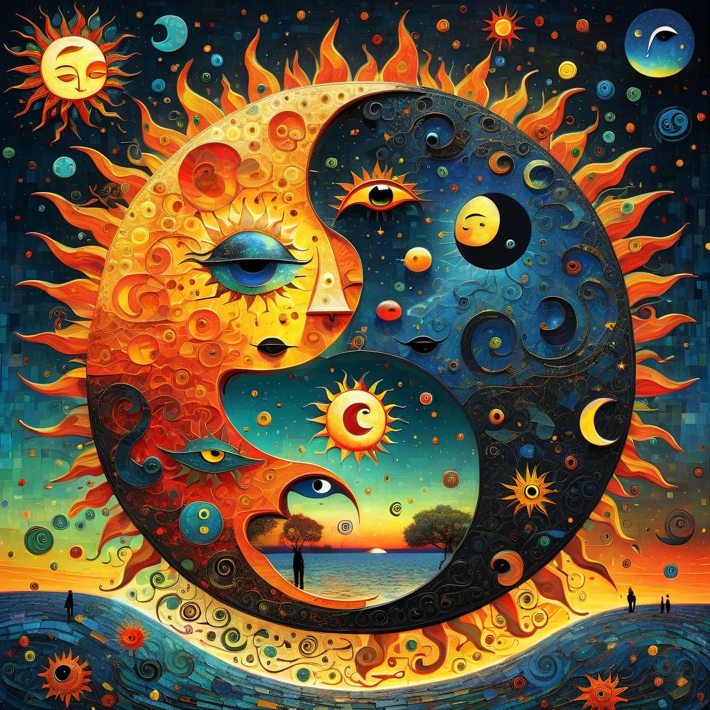surreal Yin Yang sun moon (Dimensional Vibrant Beach Sunset by Joan ...