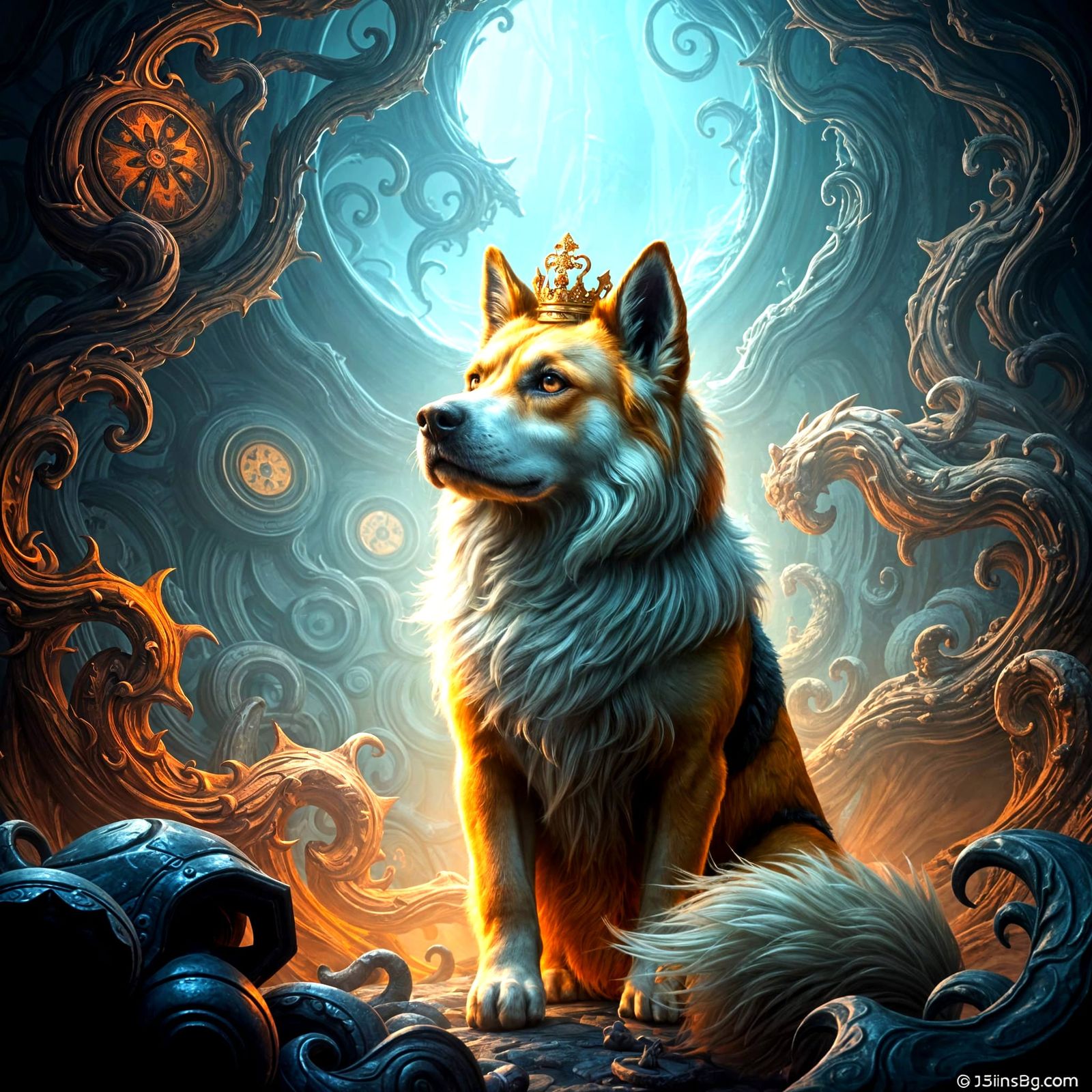 The King - Fantastical Dog in Vivid Colors, an Epic 8K Matte...