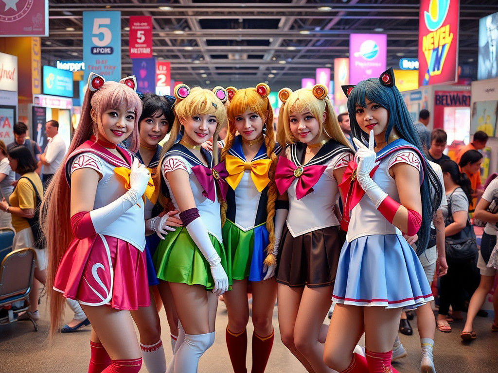 Sailor Moon cosplayers at a convention