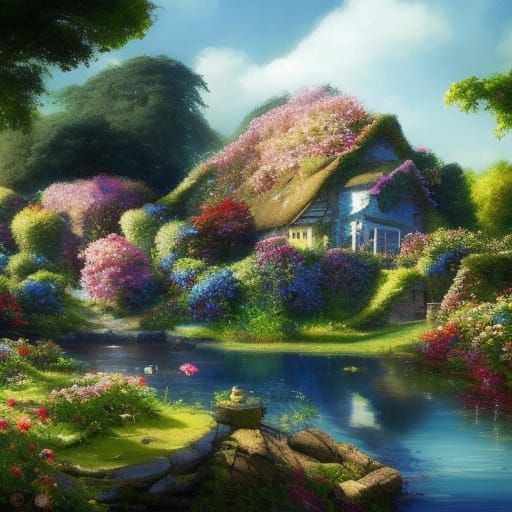 Cottagecore English Home by the river - AI Generated Artwork ...