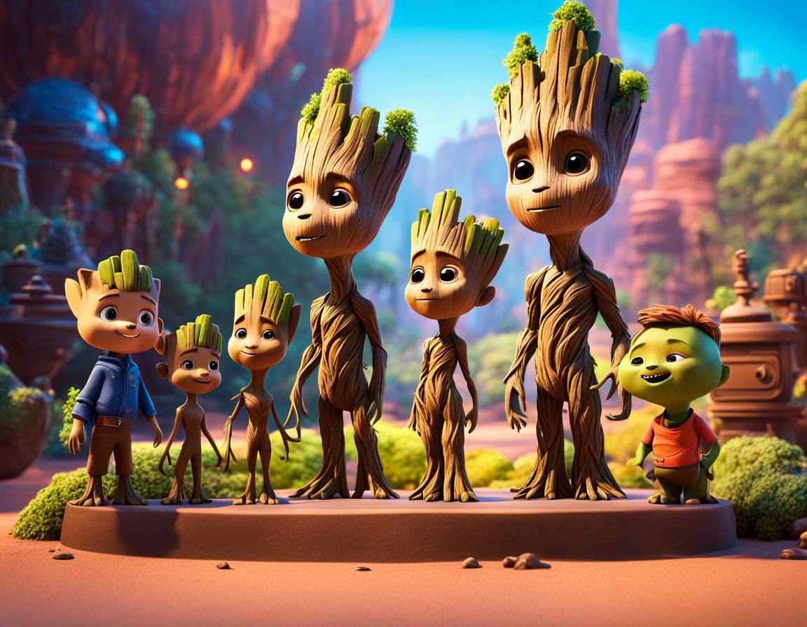 Groot and friends - AI Generated Artwork - NightCafe Creator