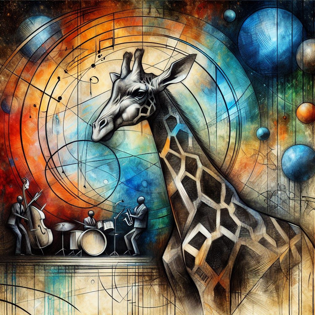 Jazzy Giraffe - Ethereal Jazz Club Giraffe in Charcoal and I...