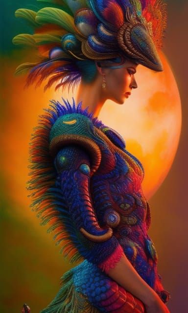 Incredible Detailed Full Body Portrait Of An Exotic Beautiful Peacock
