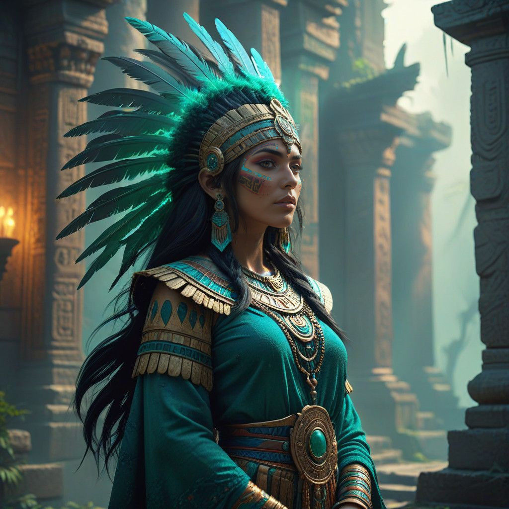 Aztec Goddess of Wisdom in Soft Golden Light - AI Art