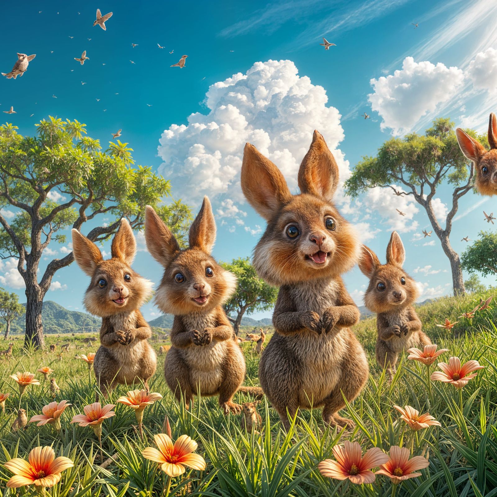 [FLUX] [CREATIVE UPSCALE] Happy little bunnies, in a happy little field ...