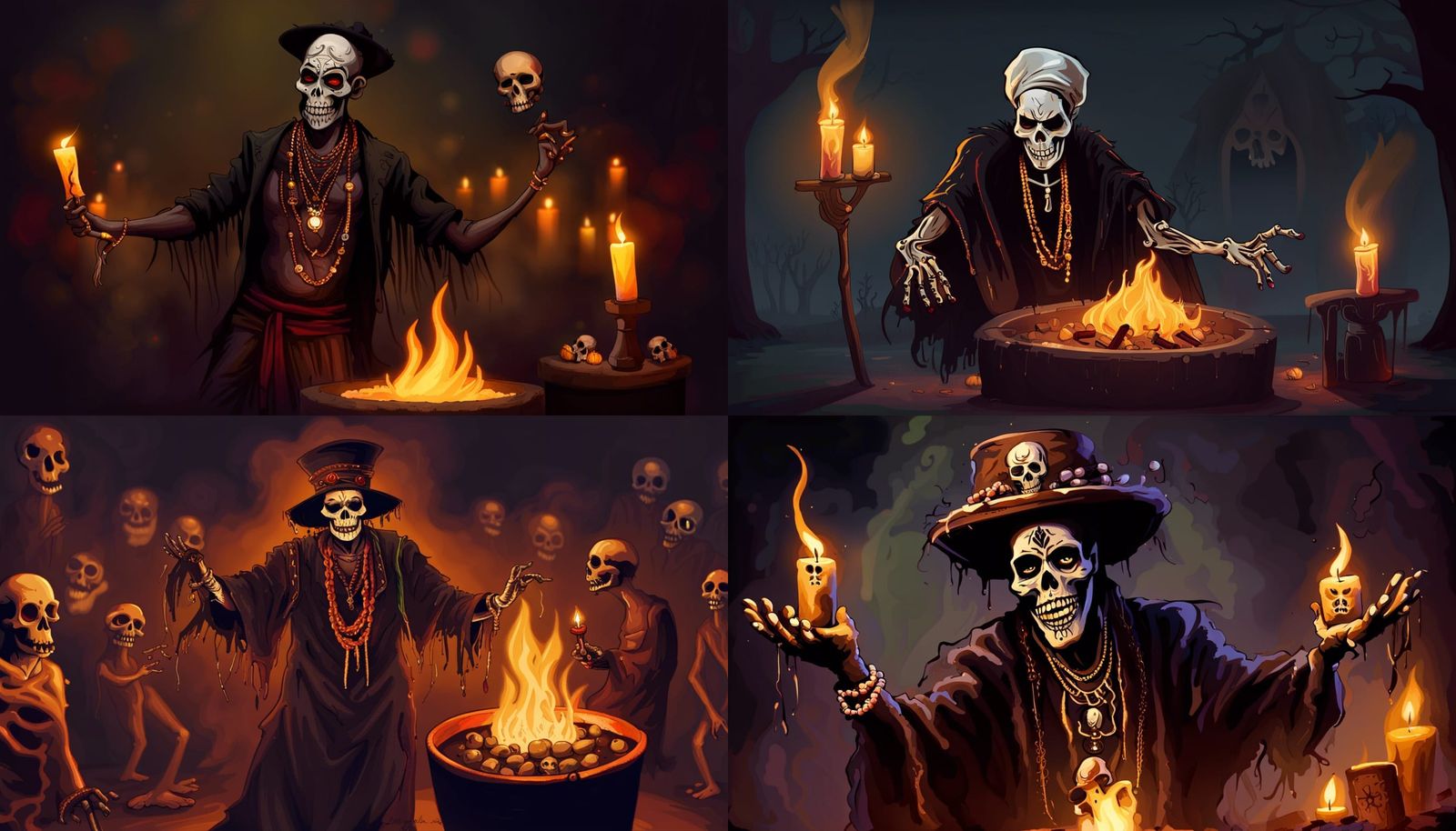 scary horrible voodoo priest with skull makeup, dancing around a fire ...