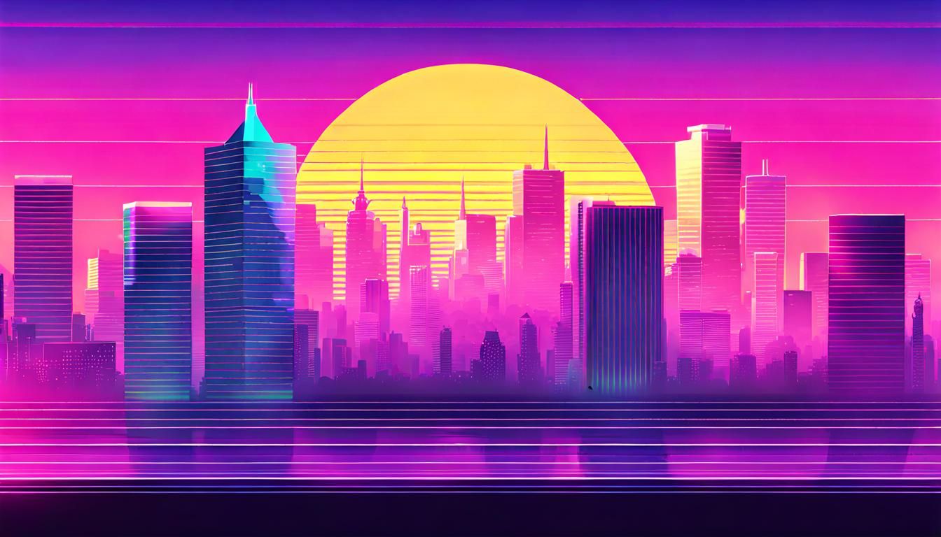 vaporwave, sun, city skyline - AI Generated Artwork - NightCafe Creator