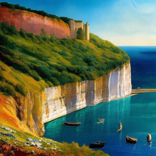 beautiful Dover cliff, landscape, Doig, Canaletto - AI Generated ...