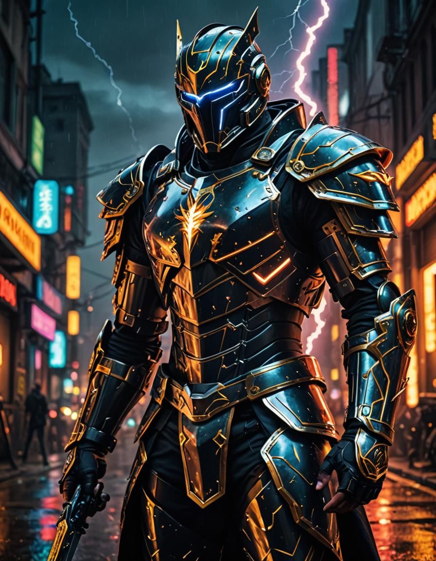 NEON KNIGHT: Dark Armor #3 - AI Generated Artwork - NightCafe Creator